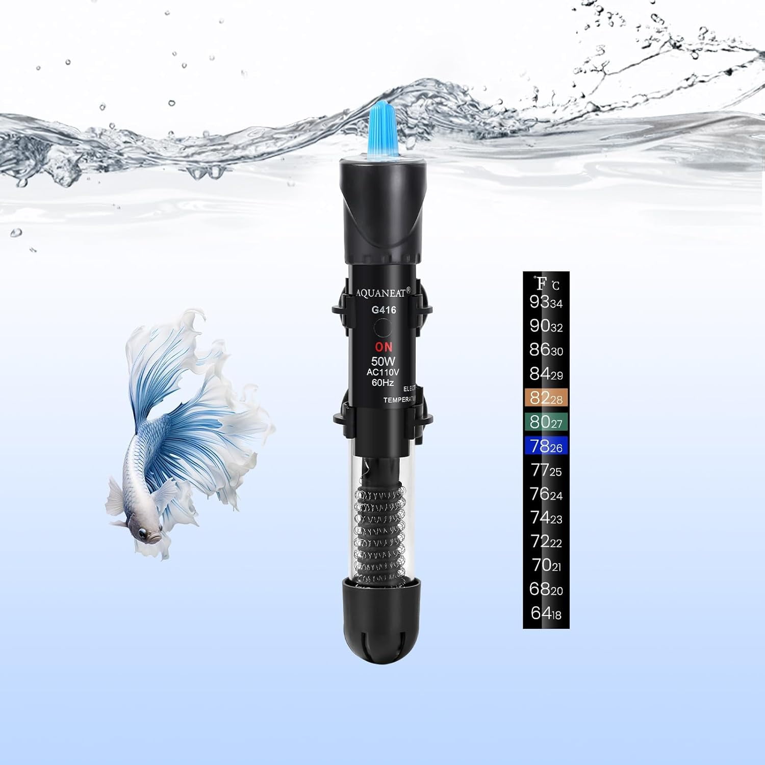 Aquarium Heater, 50W Fish Tank Adjustable Submersible Water rmostat ...