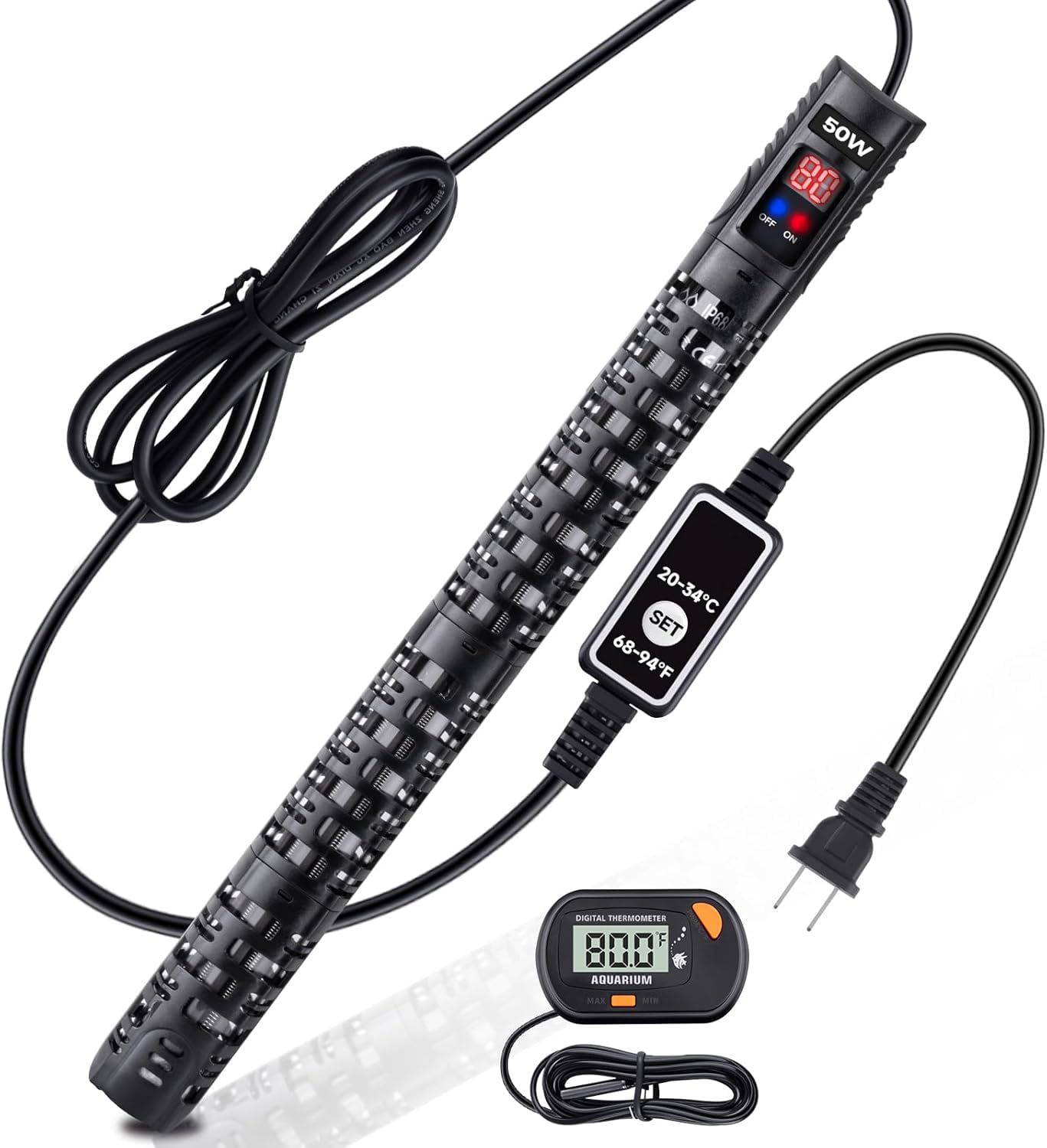 Aquarium Heater Submersible Fish Tank 50W& Turtle with External ...