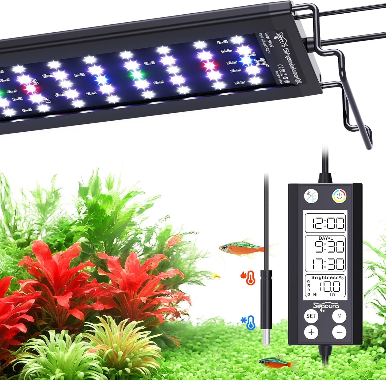 Aquarium LED Light with Thermometer, 48-54in Full Spectrum Lights for ...