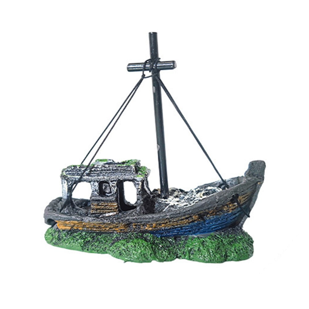 Aquarium Landscaping Resin Warship Ornament with Ventilation Chambers ...