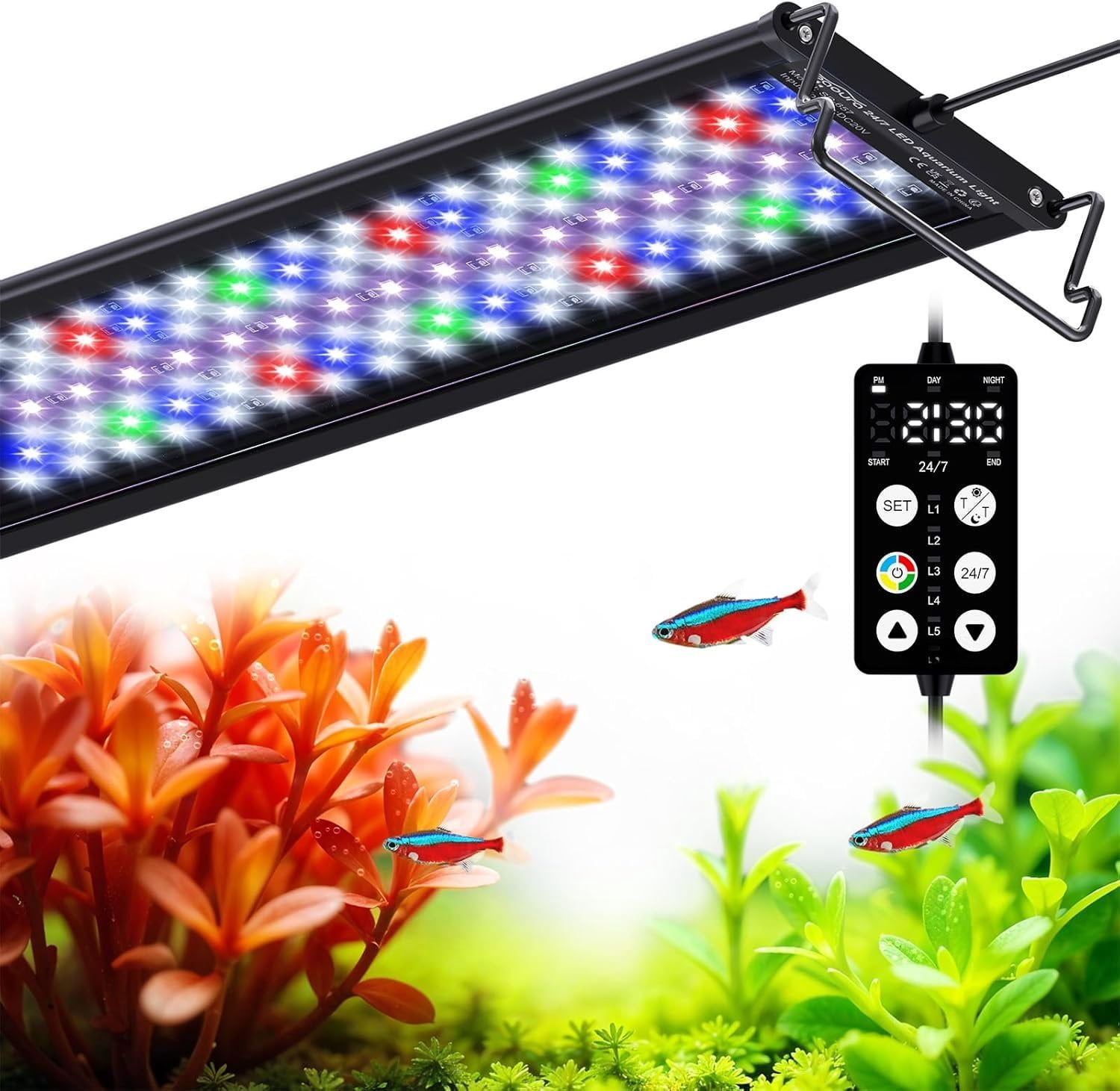 Aquarium Light, 24/7 Programmable, Power-Off Memory, 7-Row 18-24in Full ...