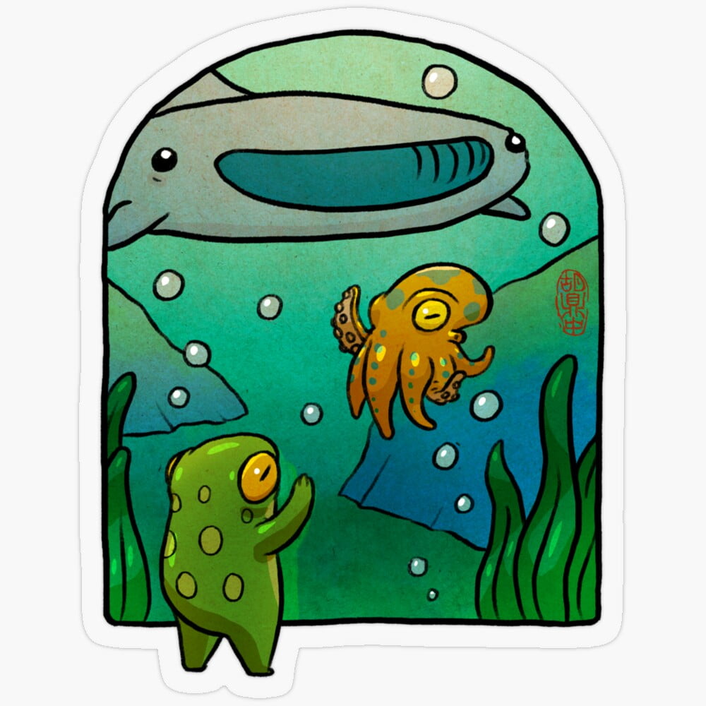 Aquarium Octopus Whale Shark Frog Artwork Asian Style Transparent ...