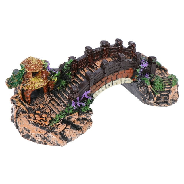Aquarium Ornaments Resin Bridge Pavilion Tree Rockery Arch Bridge Fish ...