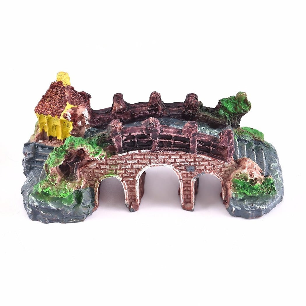 Aquarium Resin Bridge Bridge Landscape Ornament Pavilion Tree Fish Tank ...