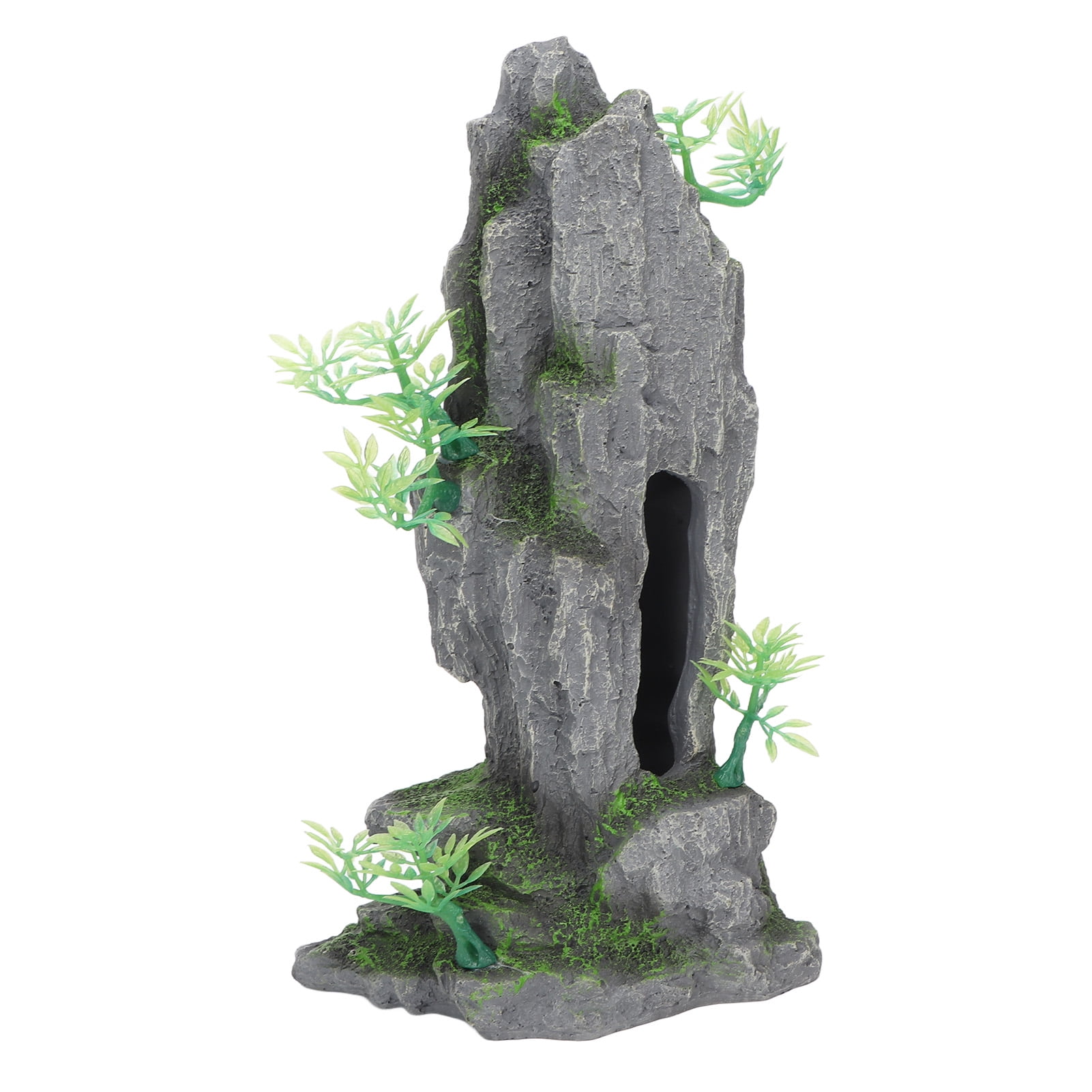 Aquarium Resin Rockery, Aquarium Rock Cave Decoration with Green Grass ...