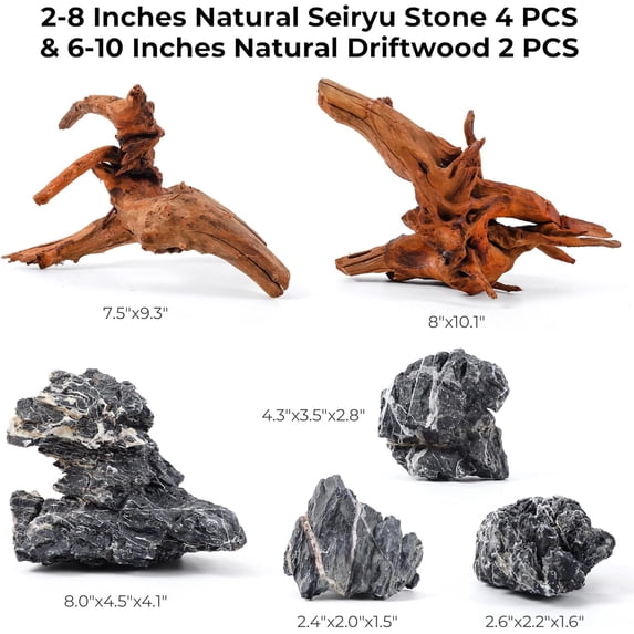 Aquarium Rocks & Driftwood Decor Kit, 2-8 Inches Natural Seiryu Stone 4 ...
