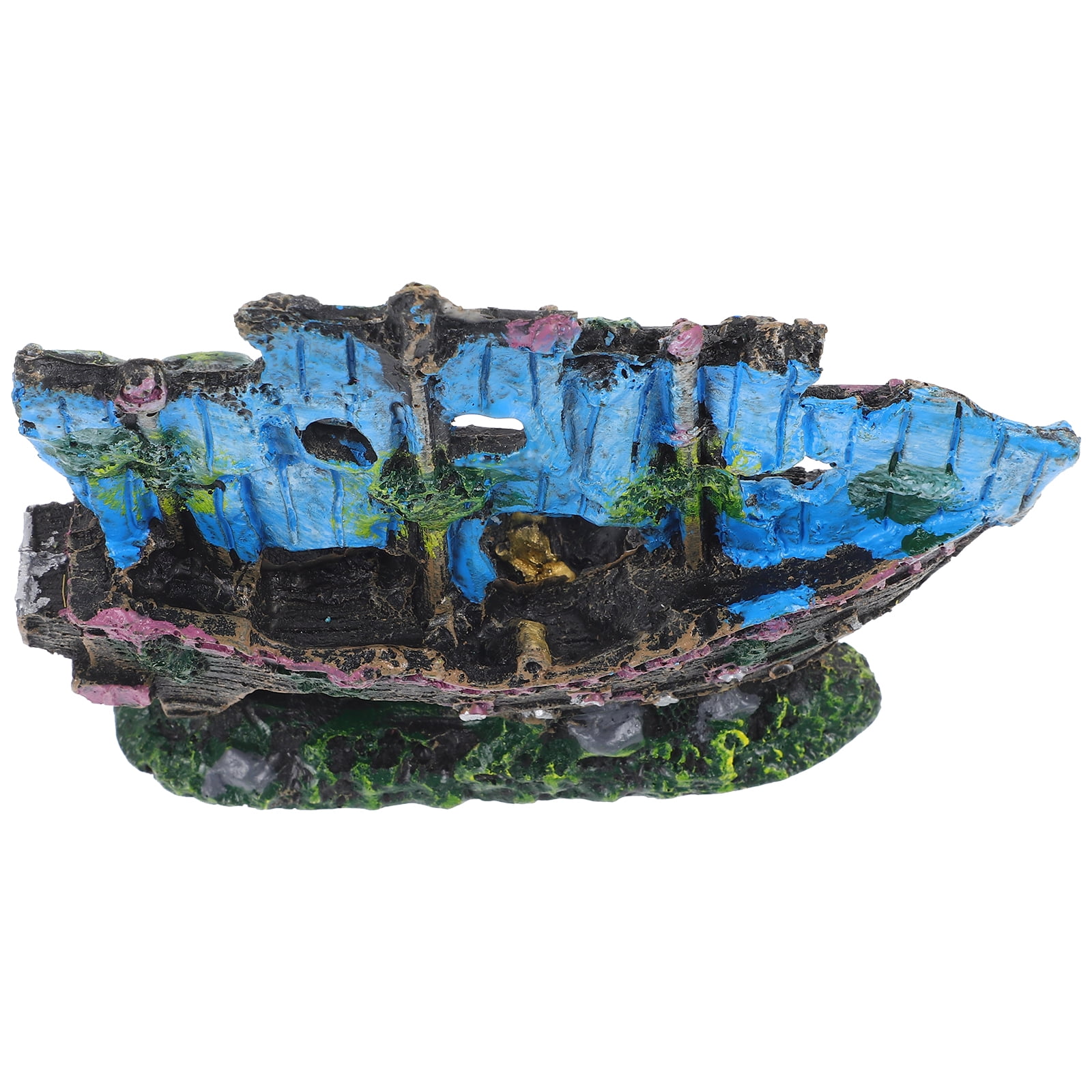 Aquarium Sailing Boat Landscape Decoration Resin Sunk Ship Fish Tank ...