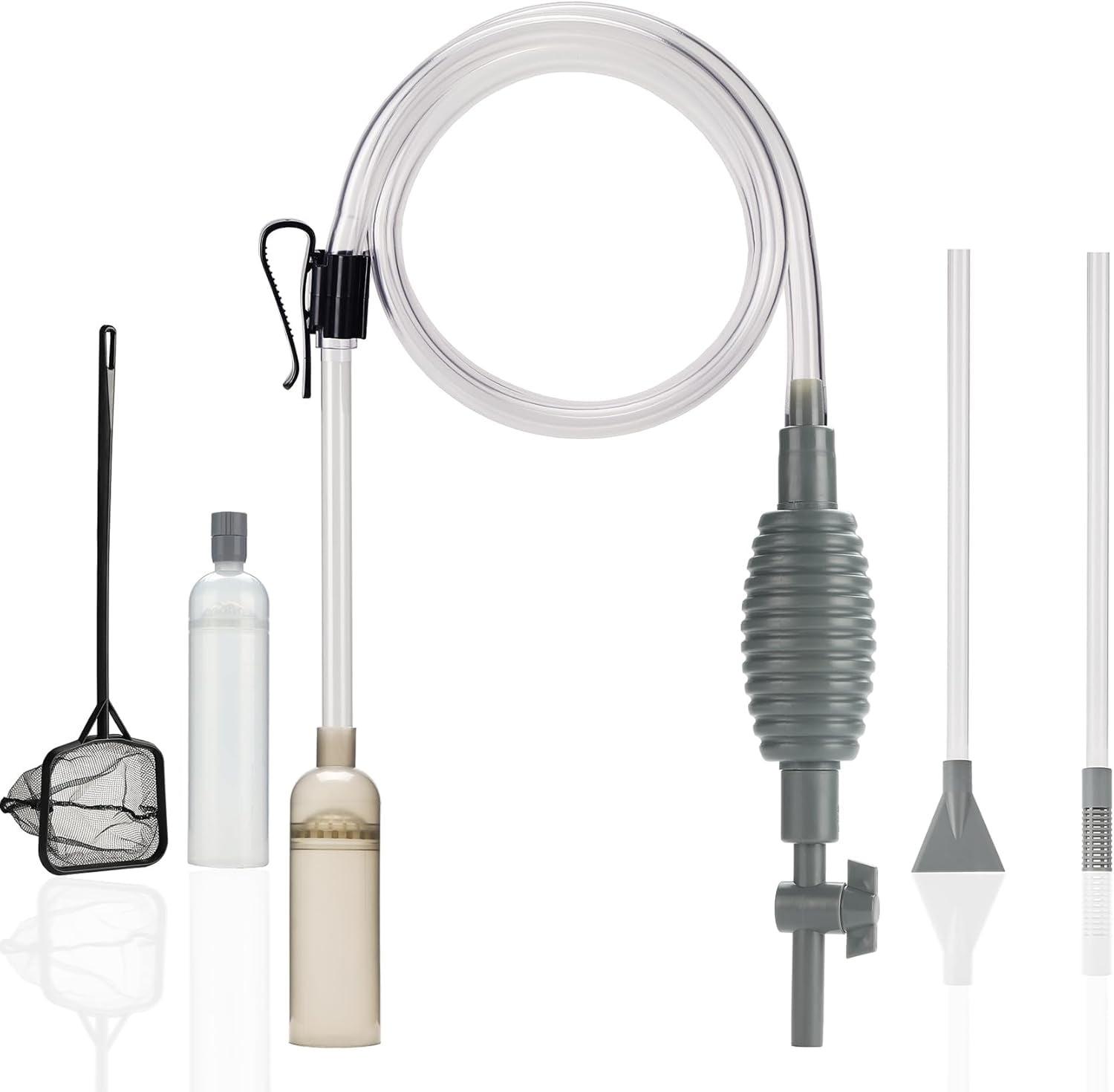 Aquarium Siphon Vacuum Cleaner Kit with Dual Tubes and Fish Net, Ideal ...