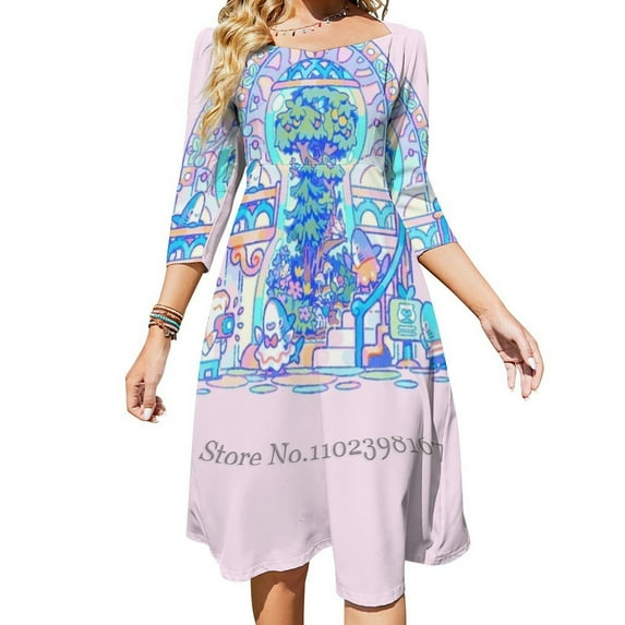 Aquarium Square Neck Dress New Plus Size Elegant Women Waist Tight ...