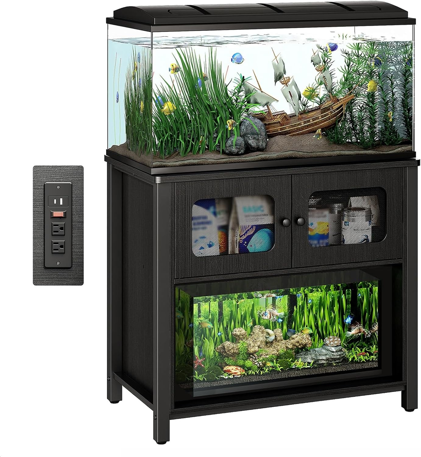 Aquarium Stand 40 Gallon, Fish Tank Stand with Cabinet and Power Outlet ...