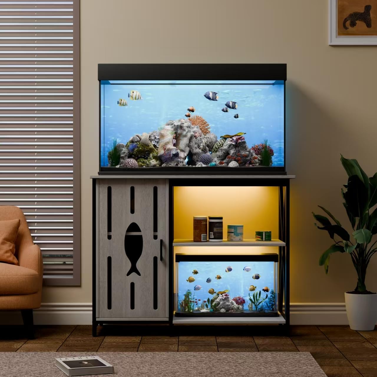 Aquarium Stand 40 Gallon,Fish Tank Stand with Cabinet Storage,Power ...