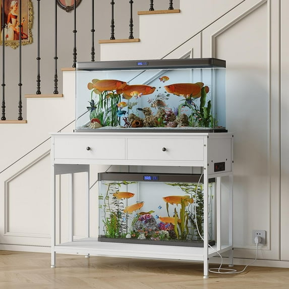 Aquarium Stand Table with Power Outlet, Metal Frame Fish Tank Stand ...