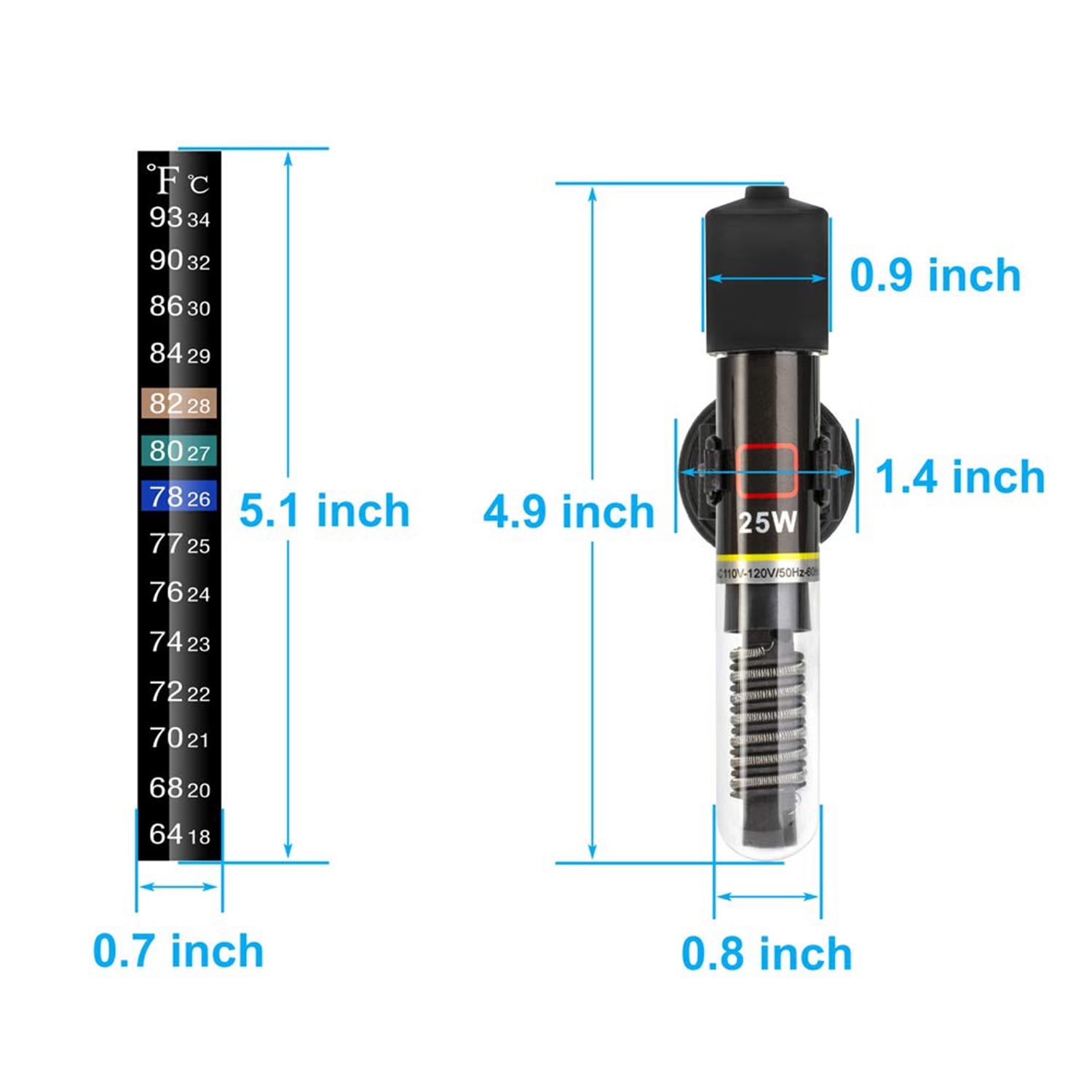 Aquarium Submersible Heater for Fish Tank, 25W Small Fish Tank Heater ...