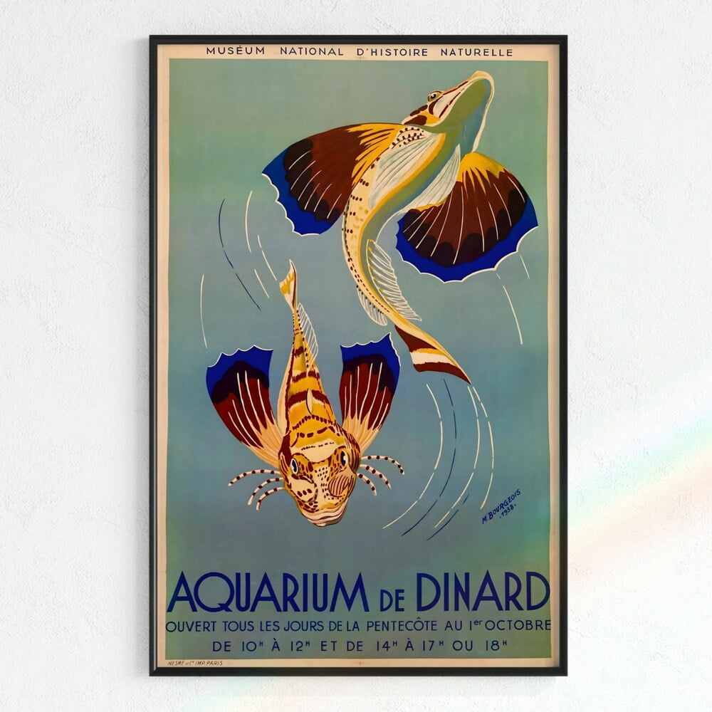 Aquarium Travel Poster With Fish Art Deco Art Prints Fish Poster Travel ...