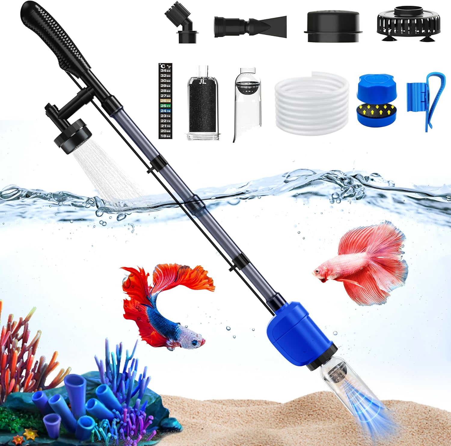 Aquarium Vacuum Gravel Cleaner, 32W 6 in 1 Electric Fish Tank Vacuum ...
