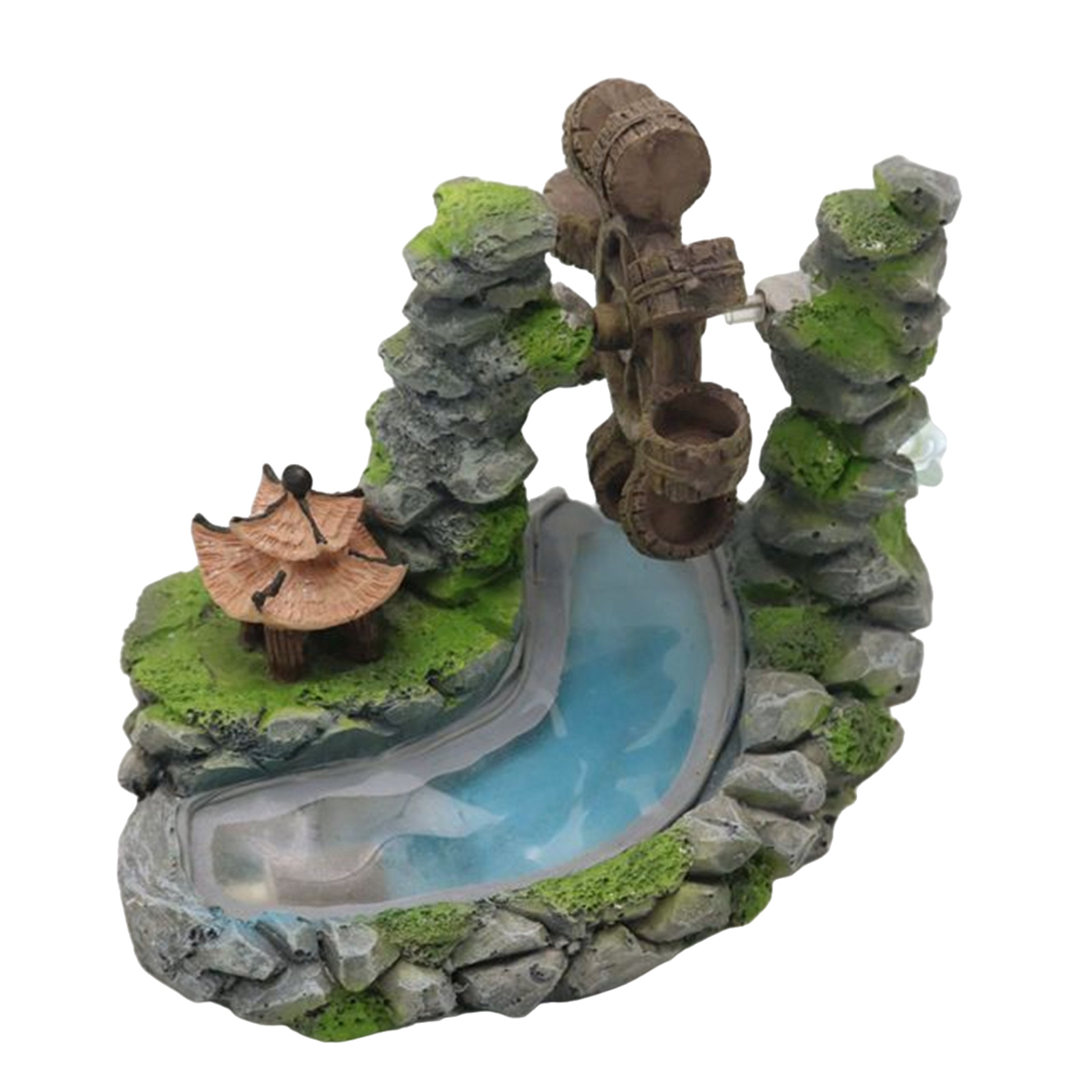 Aquariums Landscaping Resin Waterwheel with Pavilions and Stream ...