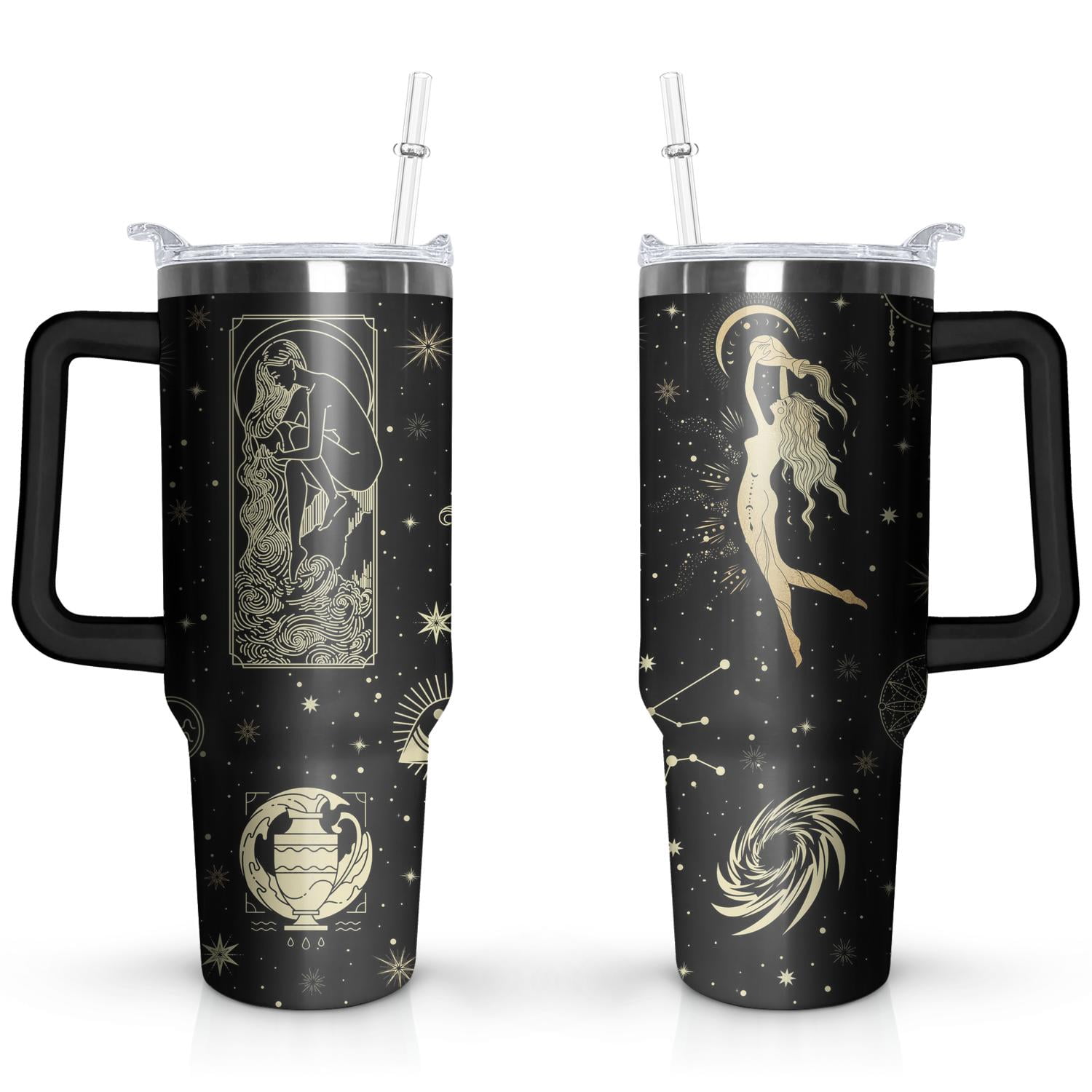 Aquarius 40oz Handle Cup with Lid and Straw, Astrology Cup, Gothic Cup ...
