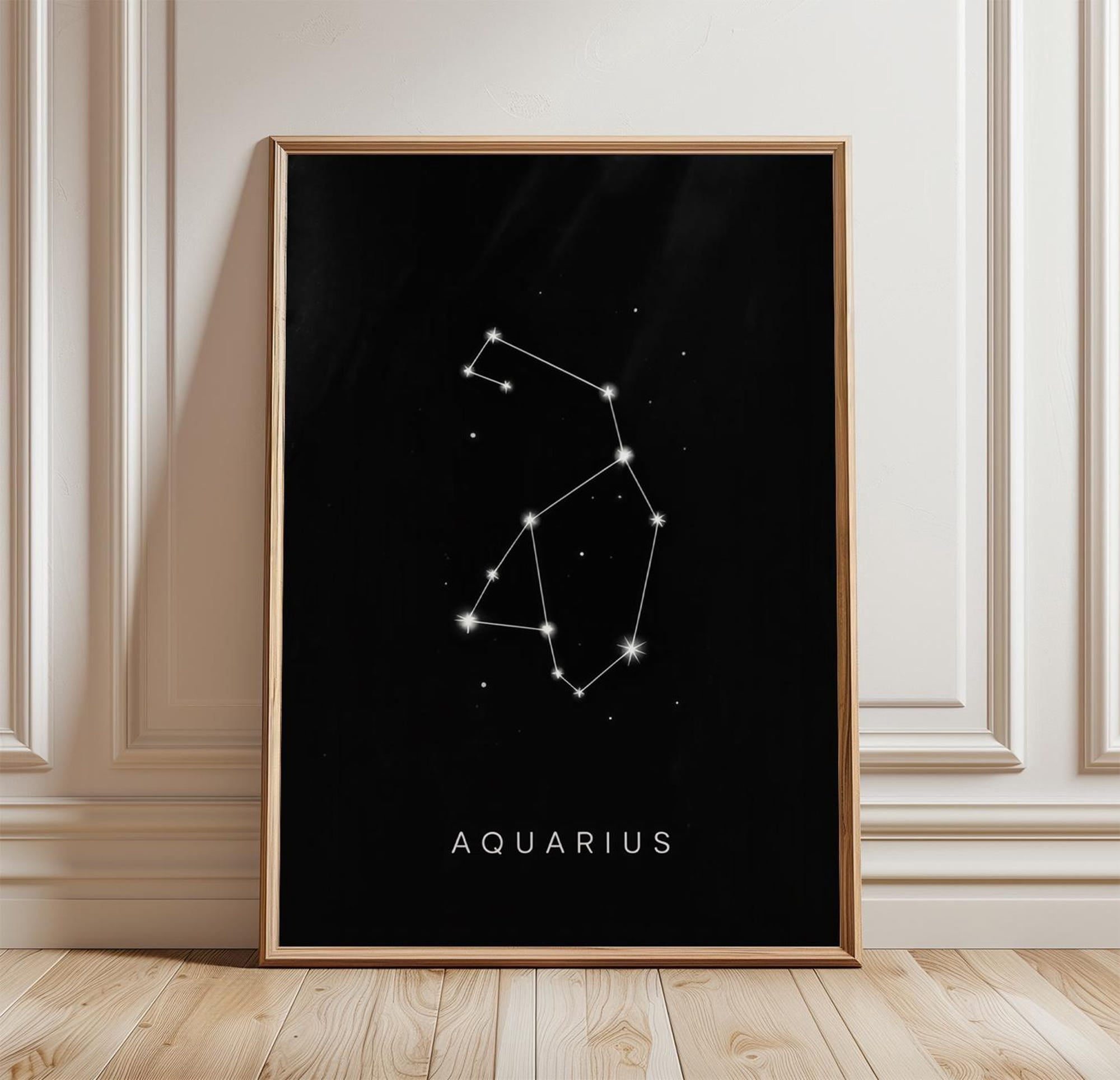 Aquarius Constellation Poster Black Zodiac Wall Art Minimal Astrology ...