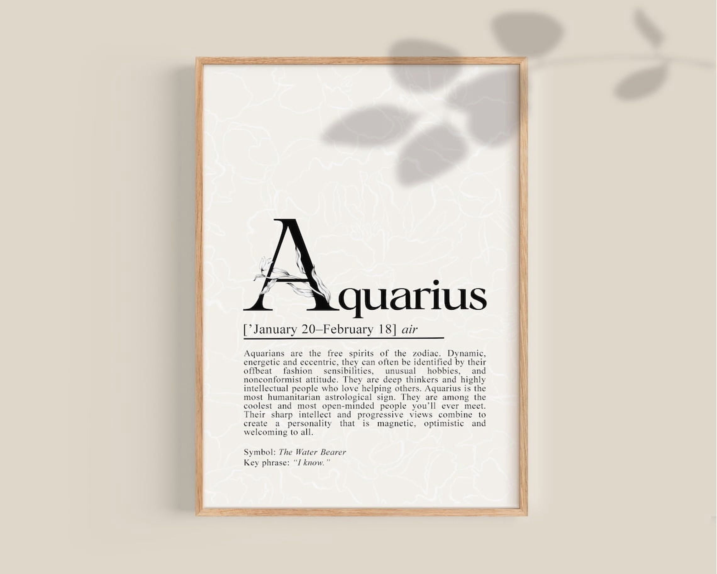 Aquarius Definition Poster Decor Zodiac Birthday Poster, Stretched ...