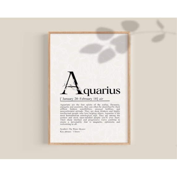 Aquarius Definition Poster Decor Zodiac Birthday Poster, Unframed ...