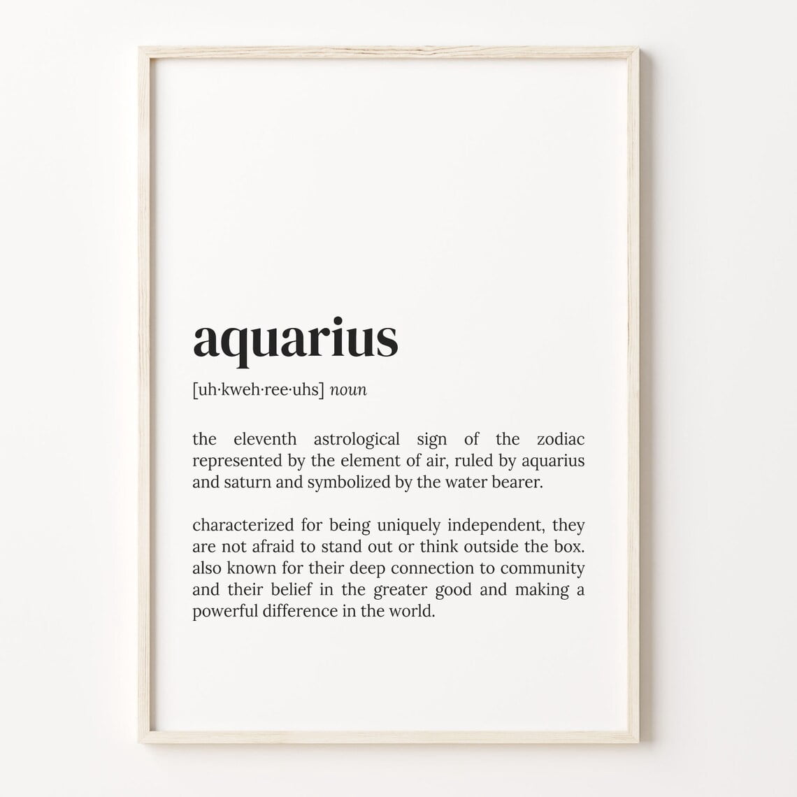 Aquarius Definition Print, Zodiac Sign Wall Art Poster Unframed Paper ...