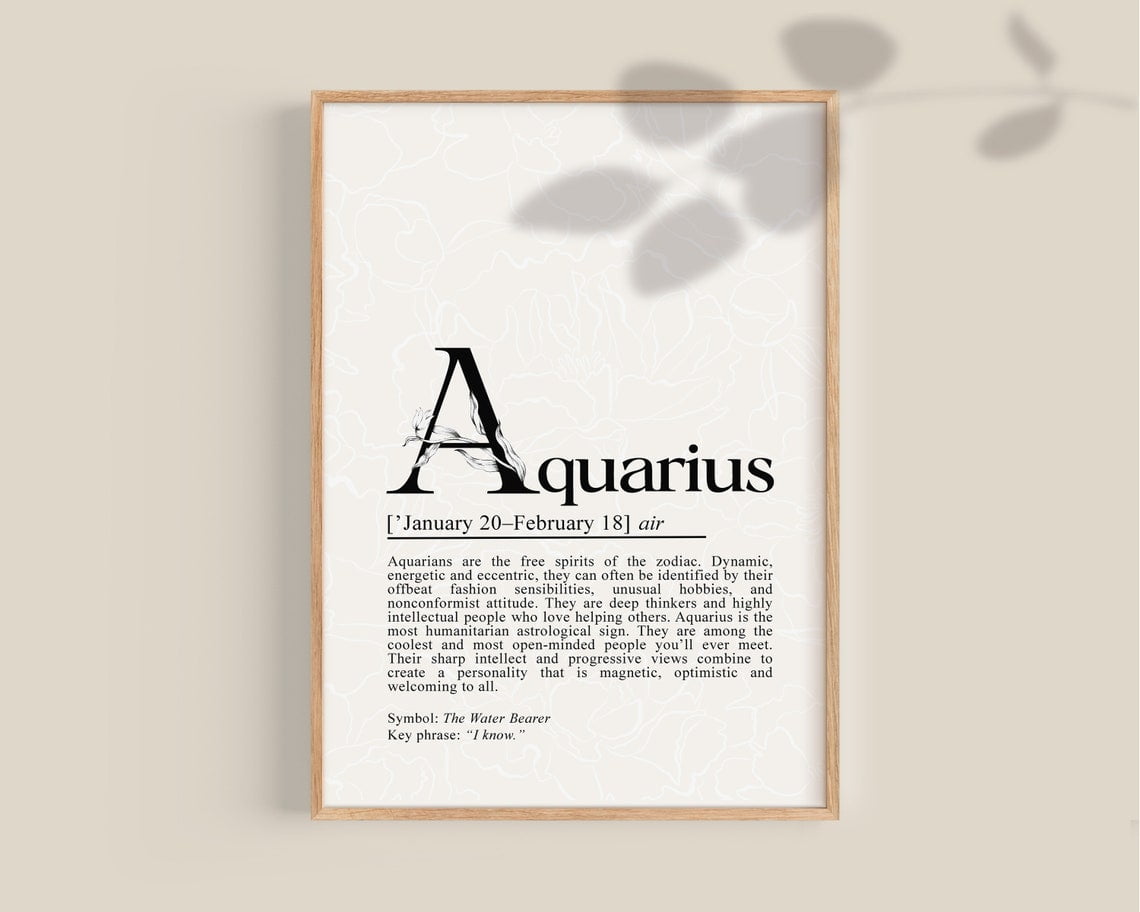 Aquarius Definition Wall Art Poster Zodiac Inspired Birthday Or ...