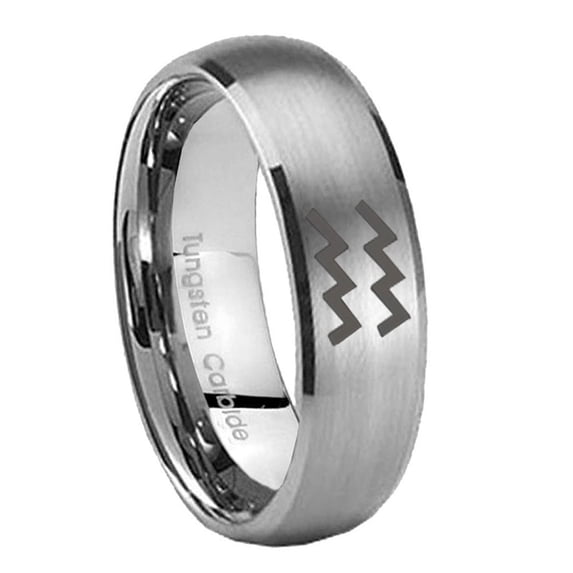 Aquarius Horoscope Brushed Gray Dome Tungsten Men Ring 10MM - Walmart.com