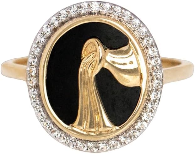 Aquarius Sun Sign Ring, Zodiac Sign Ring, Black Enamel Ring, Natural ...