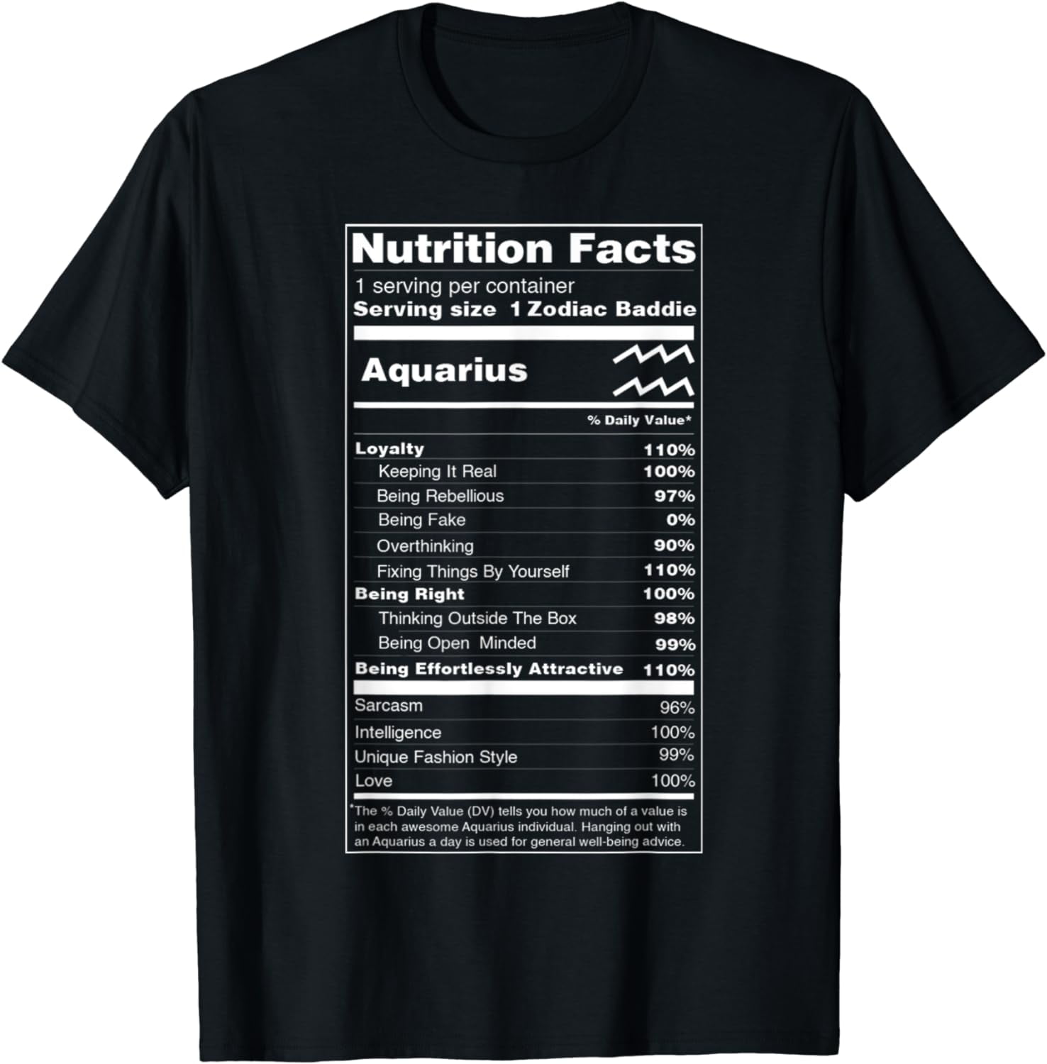 Aquarius Tee Zodiac Sign Nutrition Facts T-Shirt - Walmart.com