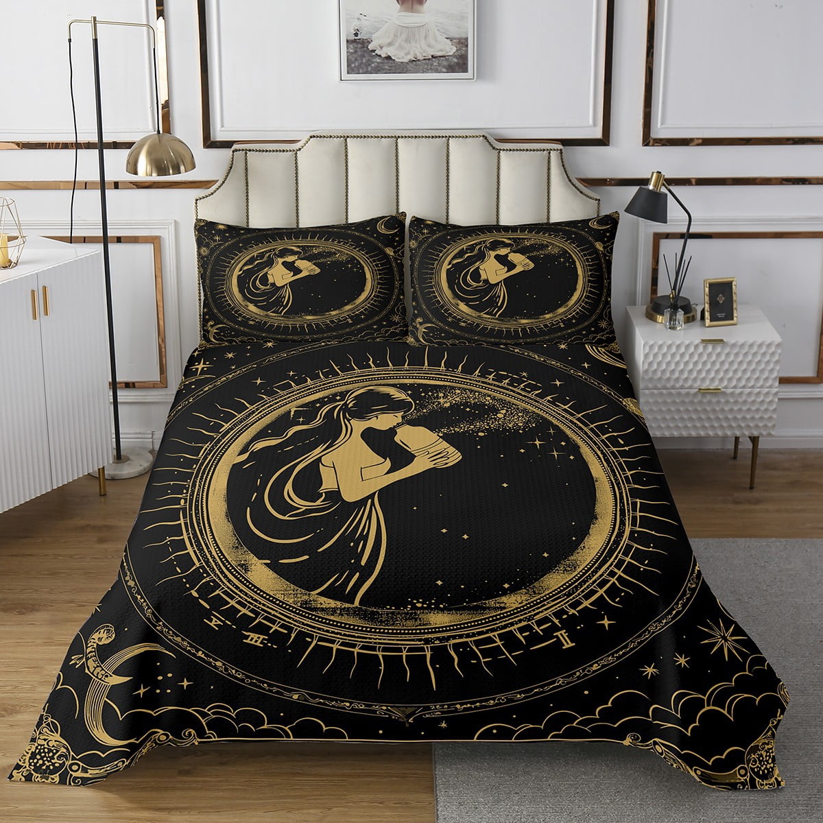 Aquarius Zodiac Bedspread Constellation Theme Quilt Set King Size ...