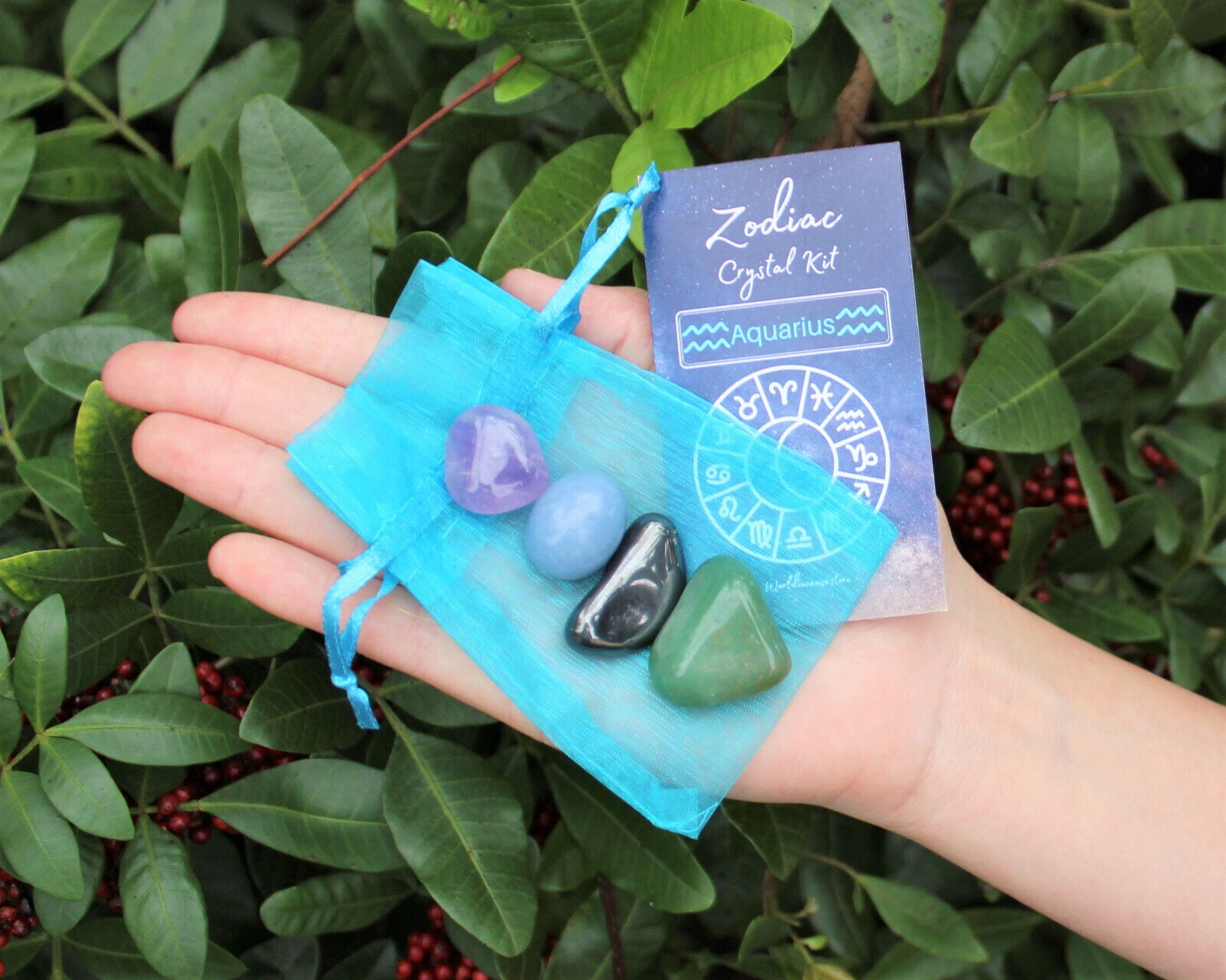 Aquarius Zodiac Crystal Kit, 4 Birthstones in an Organza Pouch, Rough ...