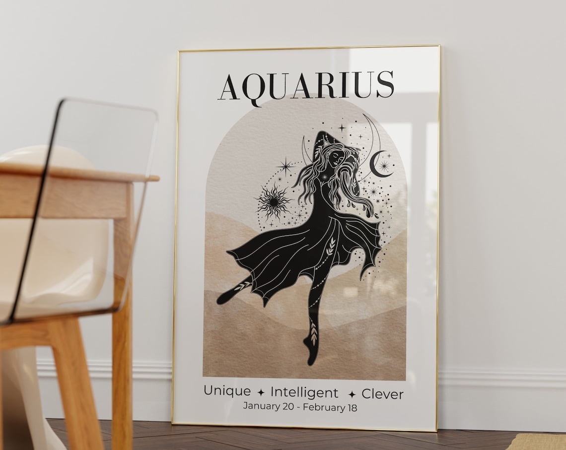 Aquarius Zodiac Goddess Wall Art • Zodiac Poster • Aquarius Print ...