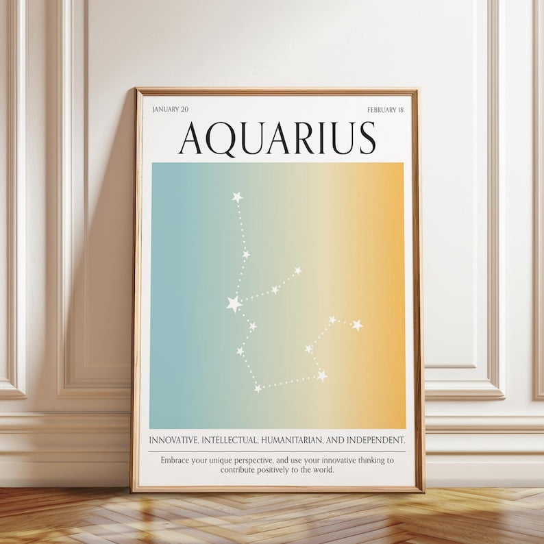 Aquarius Zodiac Gradient Wall Art Print, Unframed Paper Poster 8x10in ...