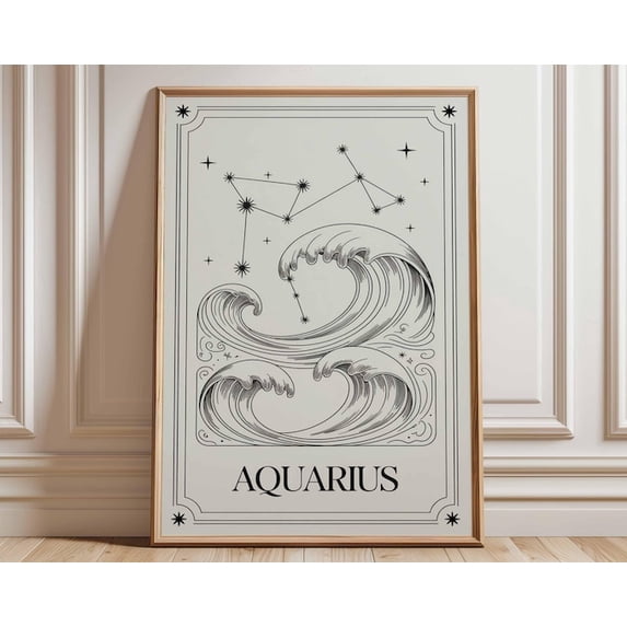 Aquarius Zodiac Line Drawing Wall Art Print, Unframed Paper Poster ...
