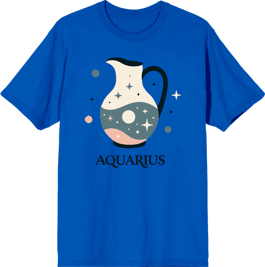 Aquarius Zodiac Pitcher With Water Adult Royal Blue Crew Neck Short ...