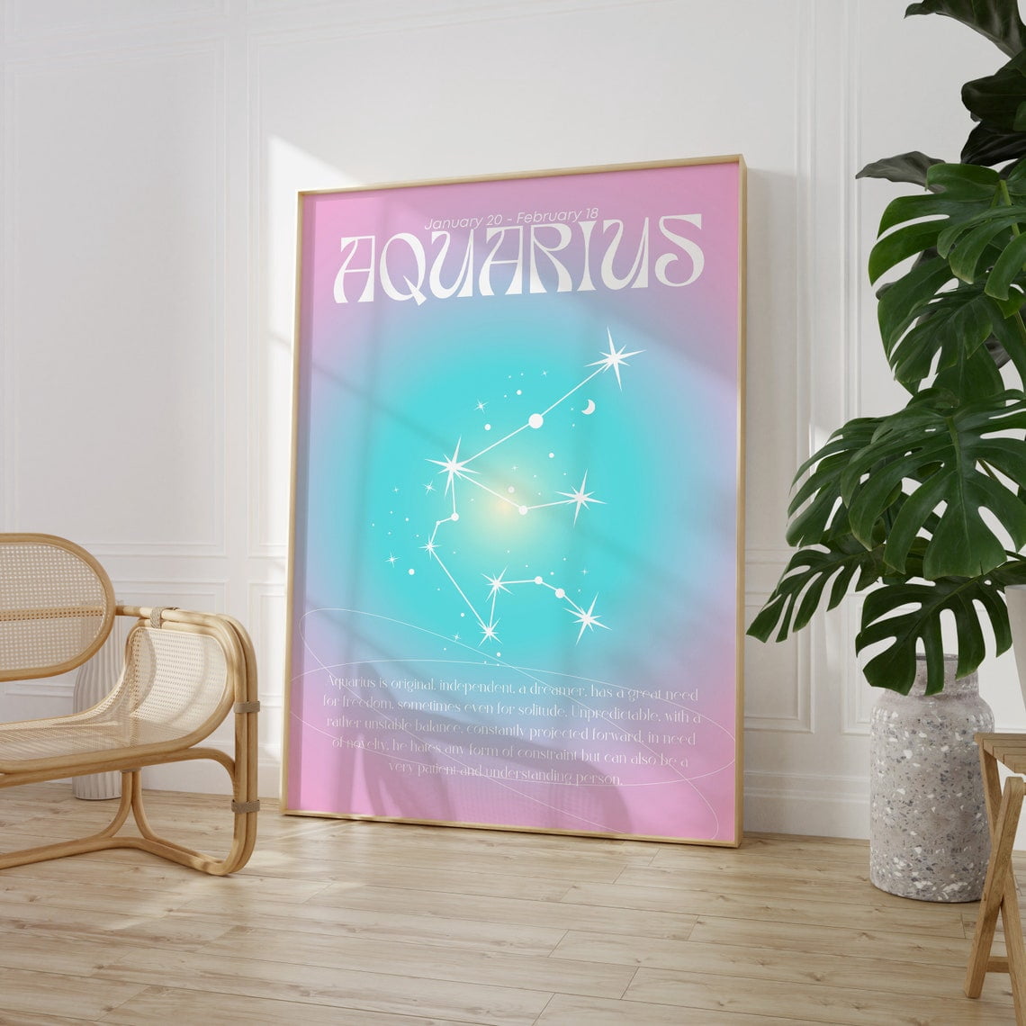 Aquarius Zodiac Sign Wall Art Spiritual Aura Gradient Decor Unframed ...