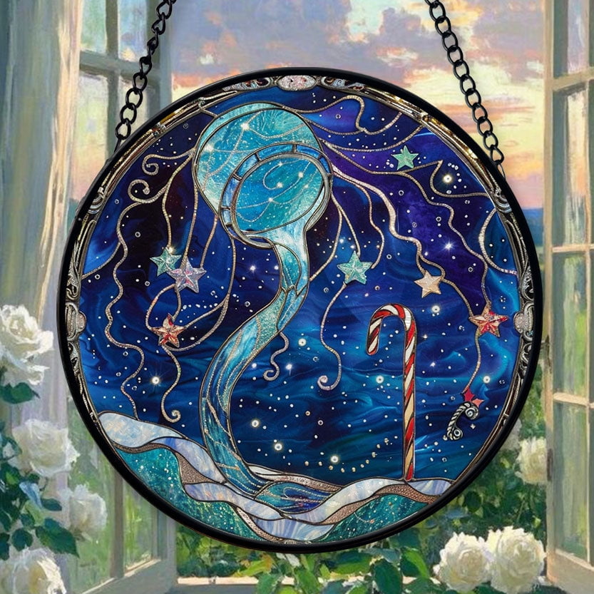 Aquarius Zodiac Sign2 Stained Glass Window Hanging, Xmas Hanging ...
