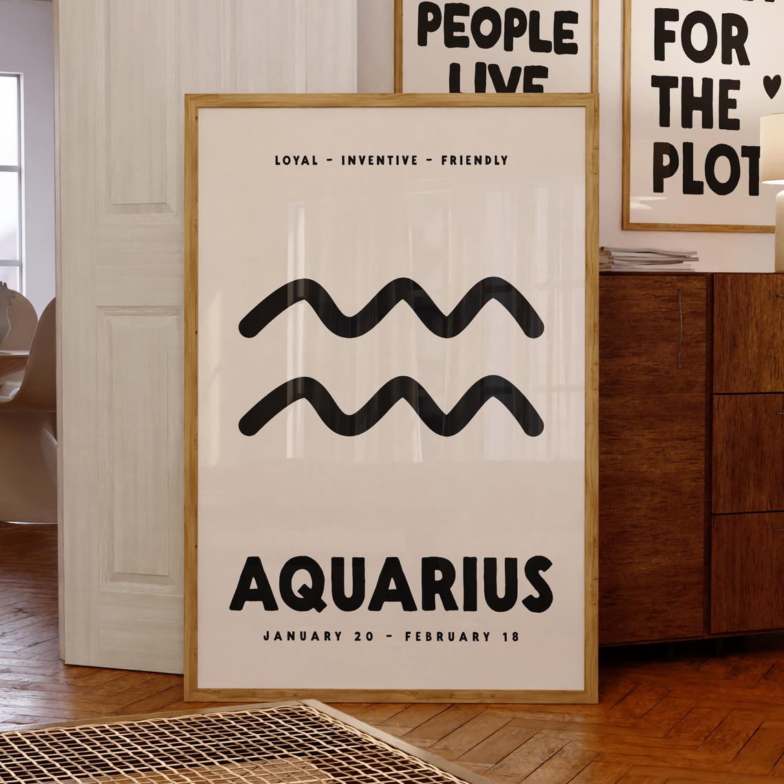 Aquarius Zodiac Trendy Horoscope Wall Art, Unframed Paper Print Size ...