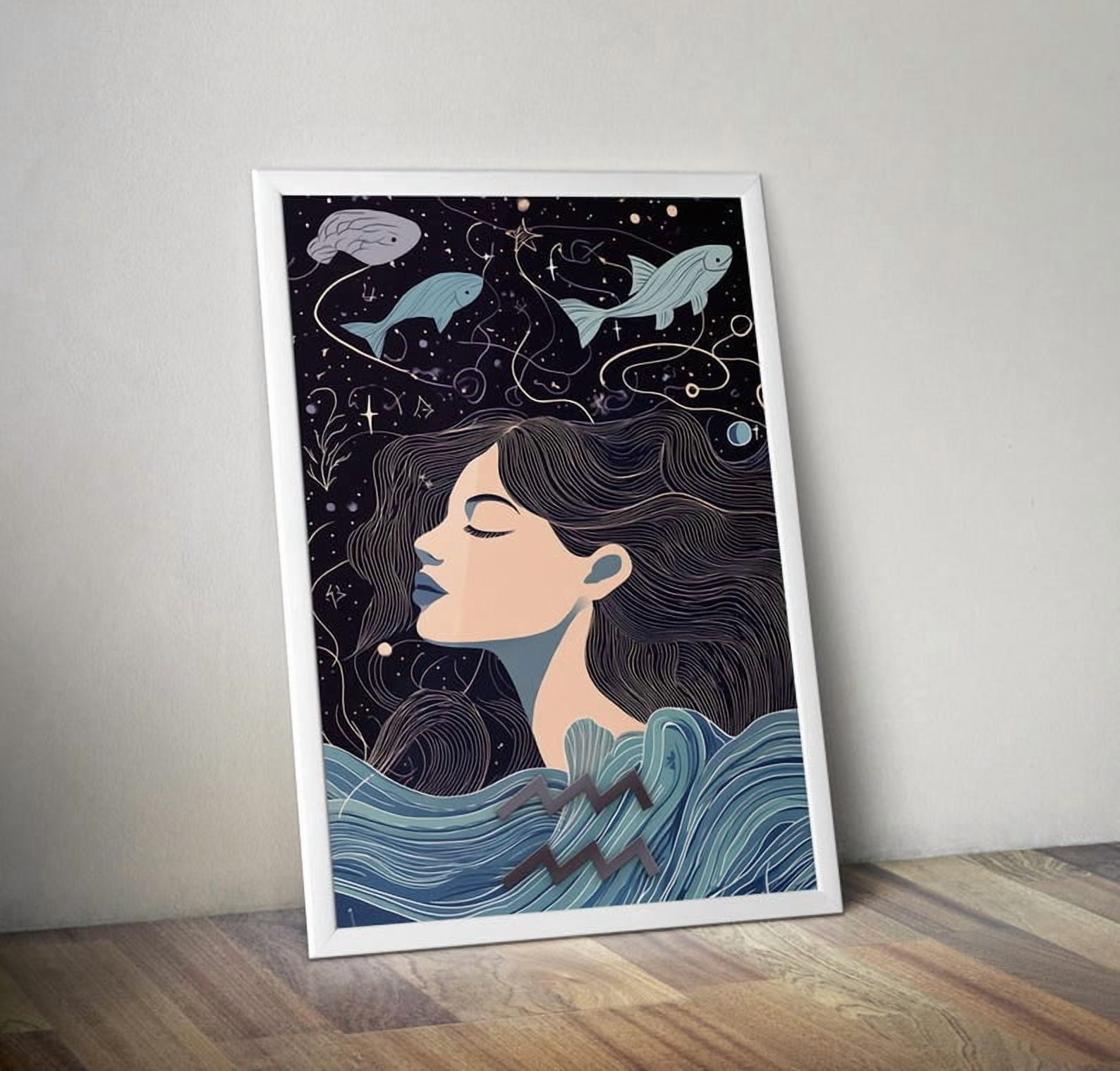 Aquarius Zodiac Woman Poster Celestial Ocean Wall Art Astrology Decor ...