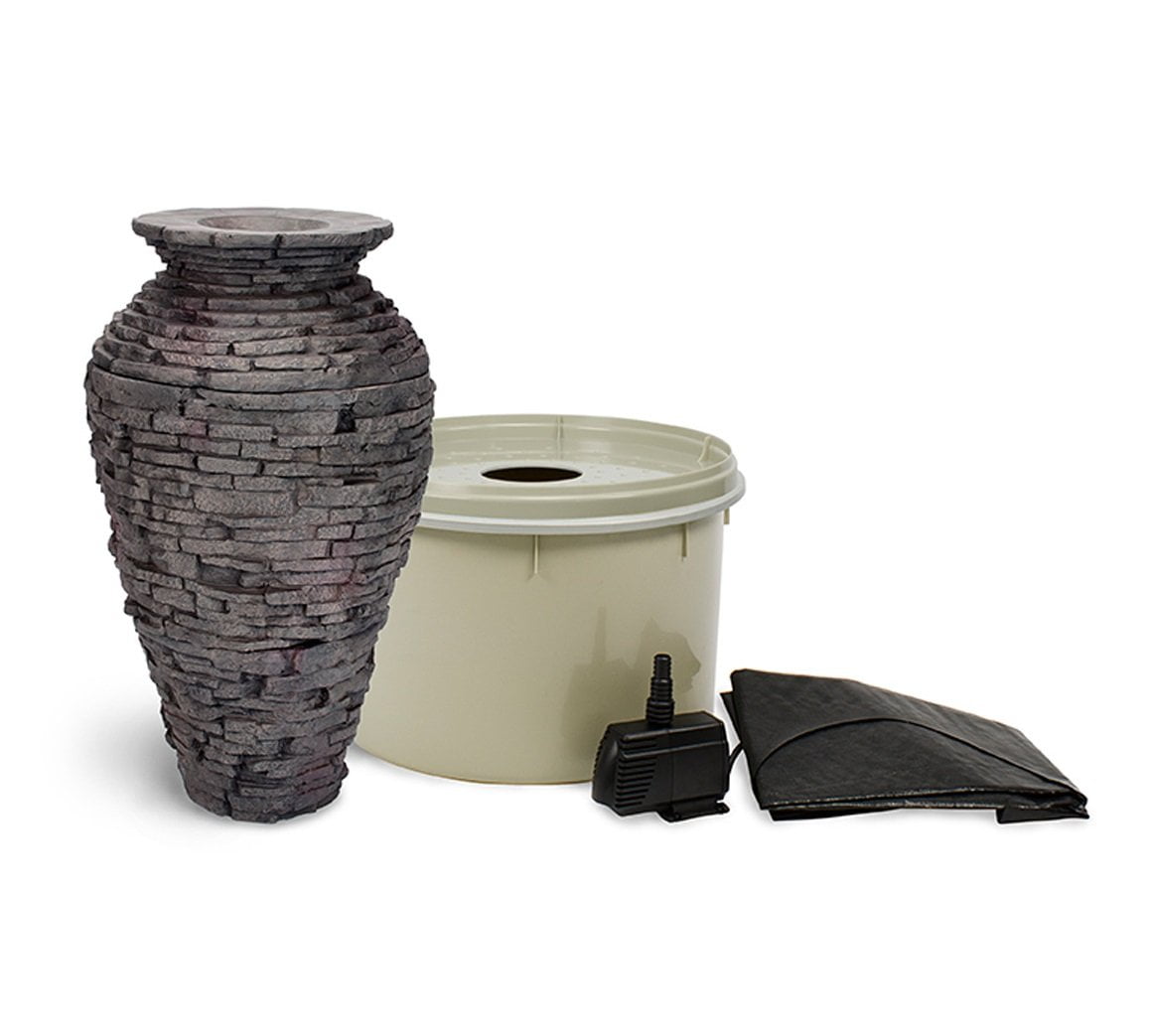 Aquascape Stacked Slate Urn Fountain Kit with Pump and Basin, 32 Inches ...