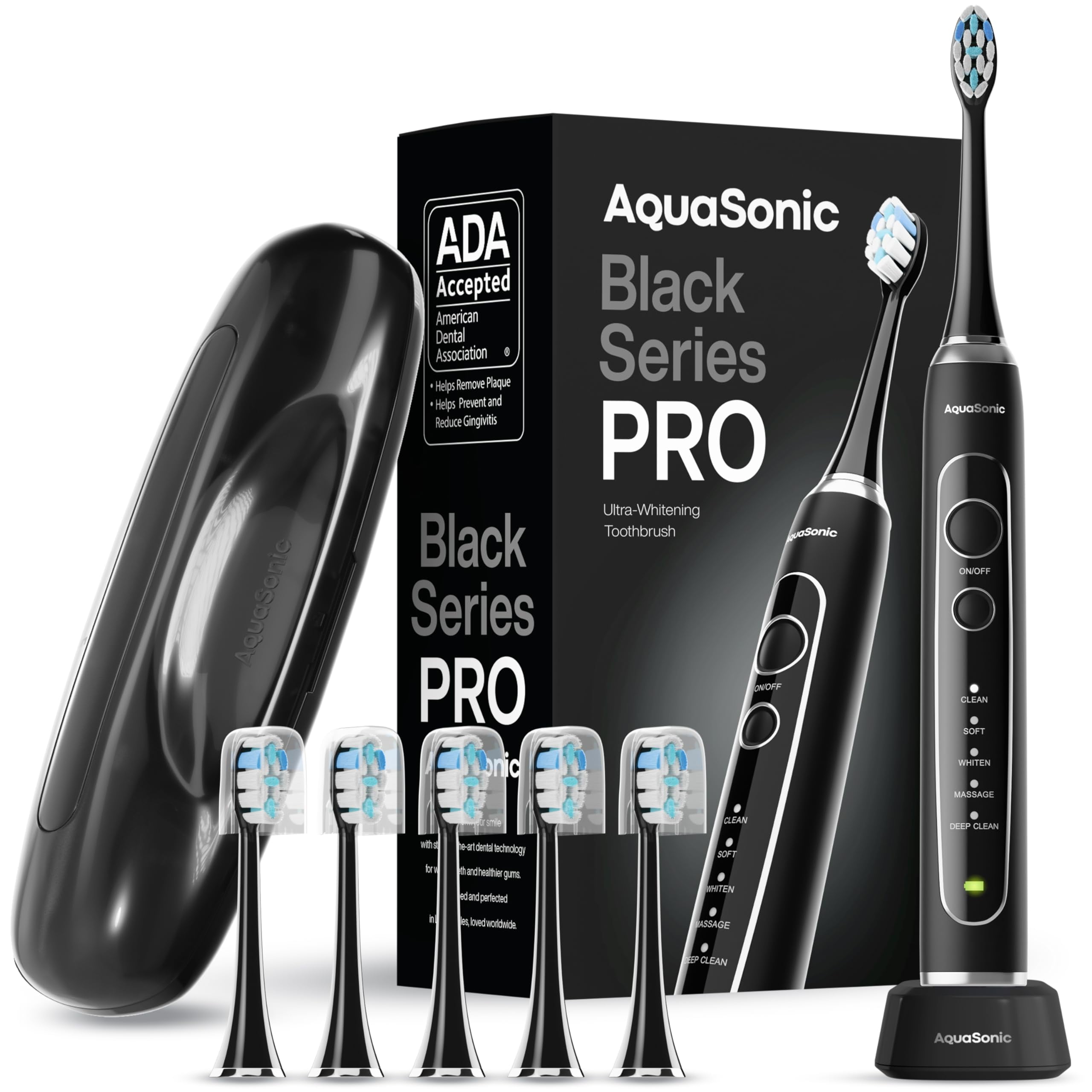 Aquasonic Black Series PRO SSF20 - Ultra-Whitening Electric Toothbrush - 5 Modes & Smart Timers ...