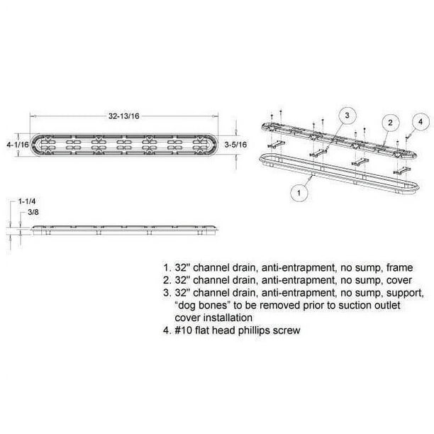 Aquastar 32in. Channel Drain Anti-Entrapment Anti-Vortex Suction Outlet ...