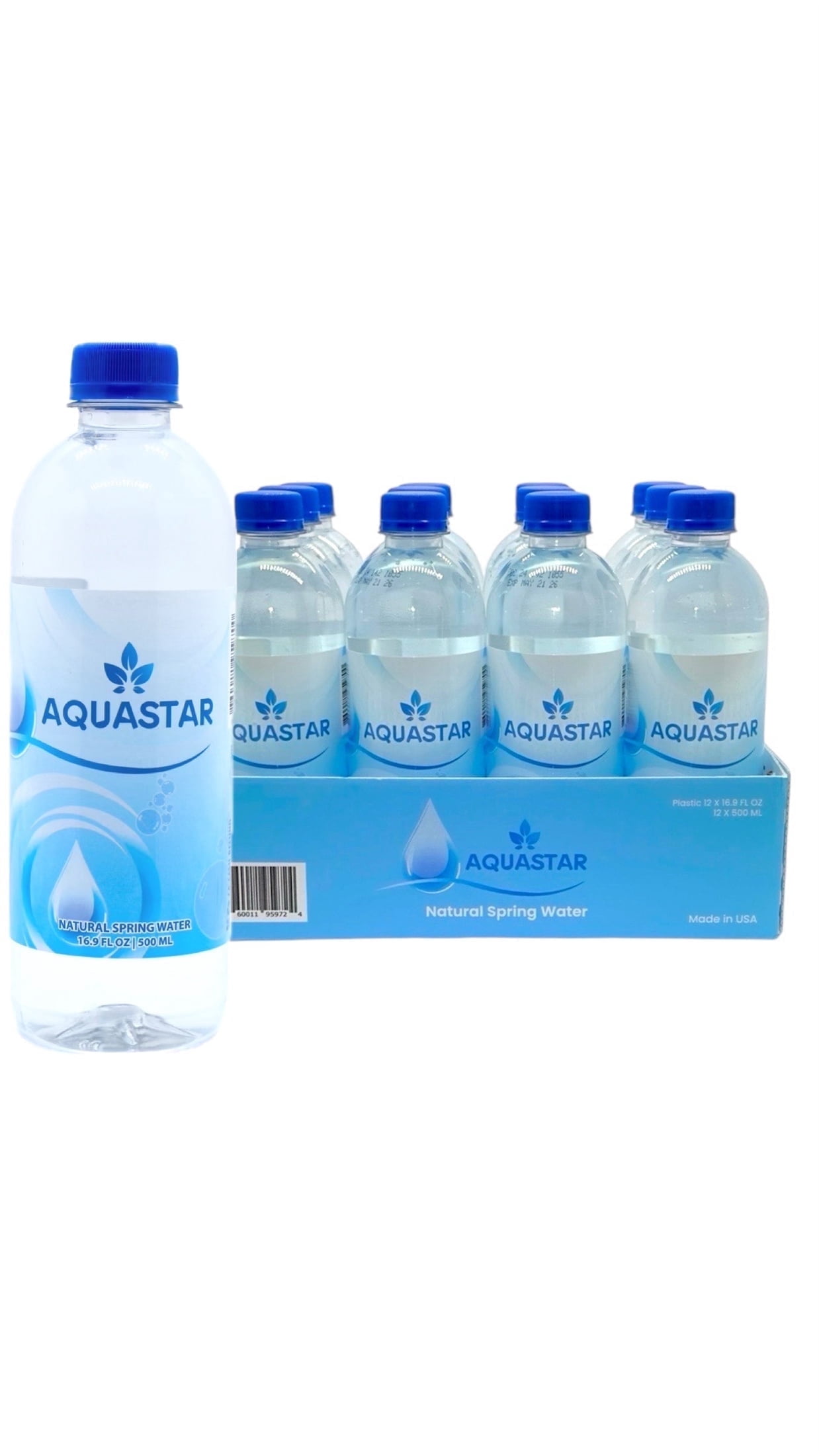 Aquastar Natural Spring Water 16.9 FL OZ Plastic Bottles (Pack of 12 ...