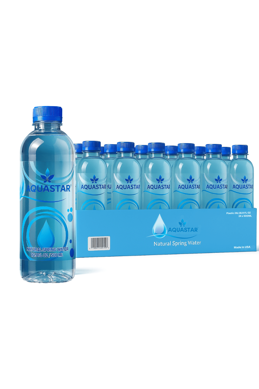 Aquastar Natural Spring Water - 24 Pack (16.9 fl oz) BPA-Free Plastic ...