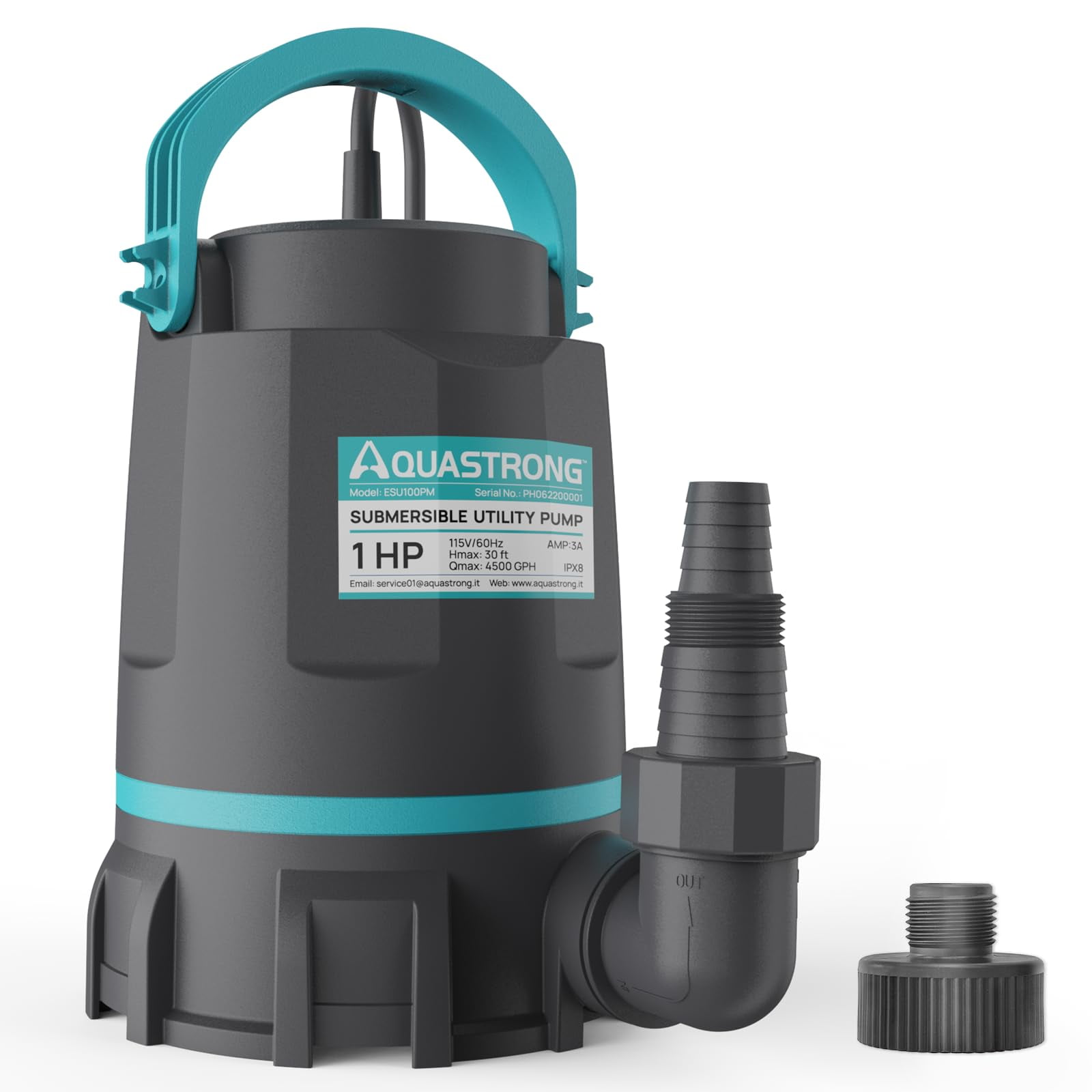 Aquastrong Sump Pump 1 HP 4500 GPH Submersible Water Pump Thermoplastic ...