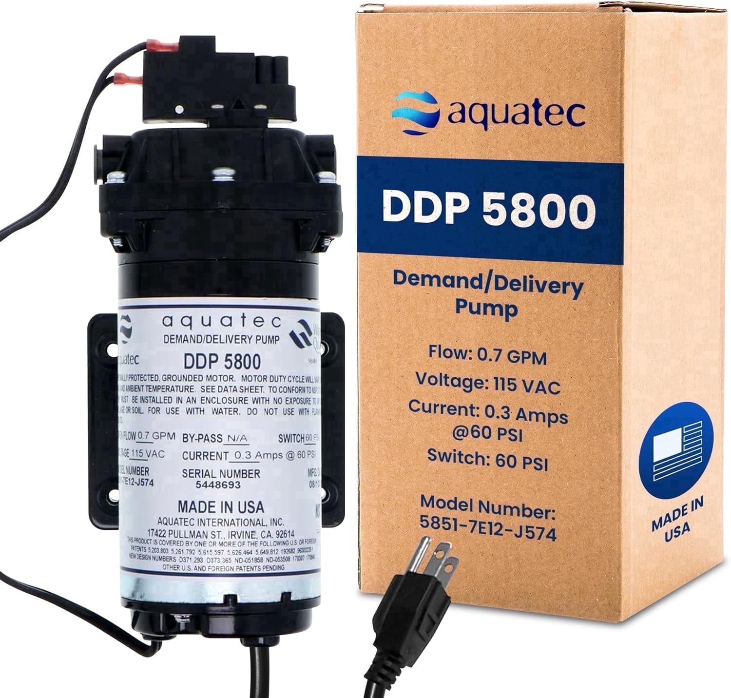Aquatec DDP 5800 RO Pump Demand Delivery , 0.7 GPM, 3/8 QC, 120V, Made ...