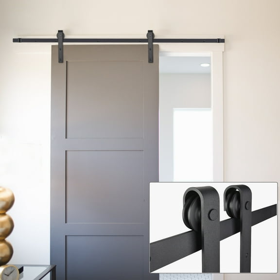 6.6FT Bypass Double Sliding Barn Door Hardware Kit,Single Track, Slide ...