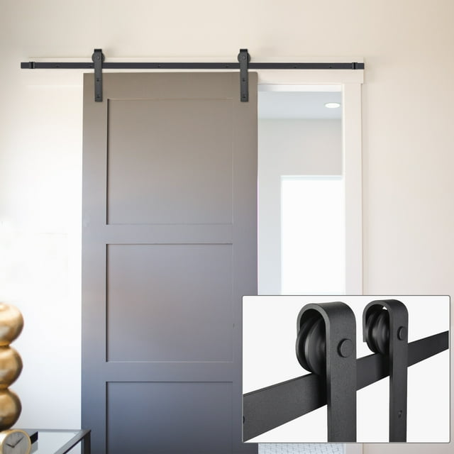 Aquaterior 6.6ft Single Door Sliding Barn Door Hardware Kit, Hang Style ...