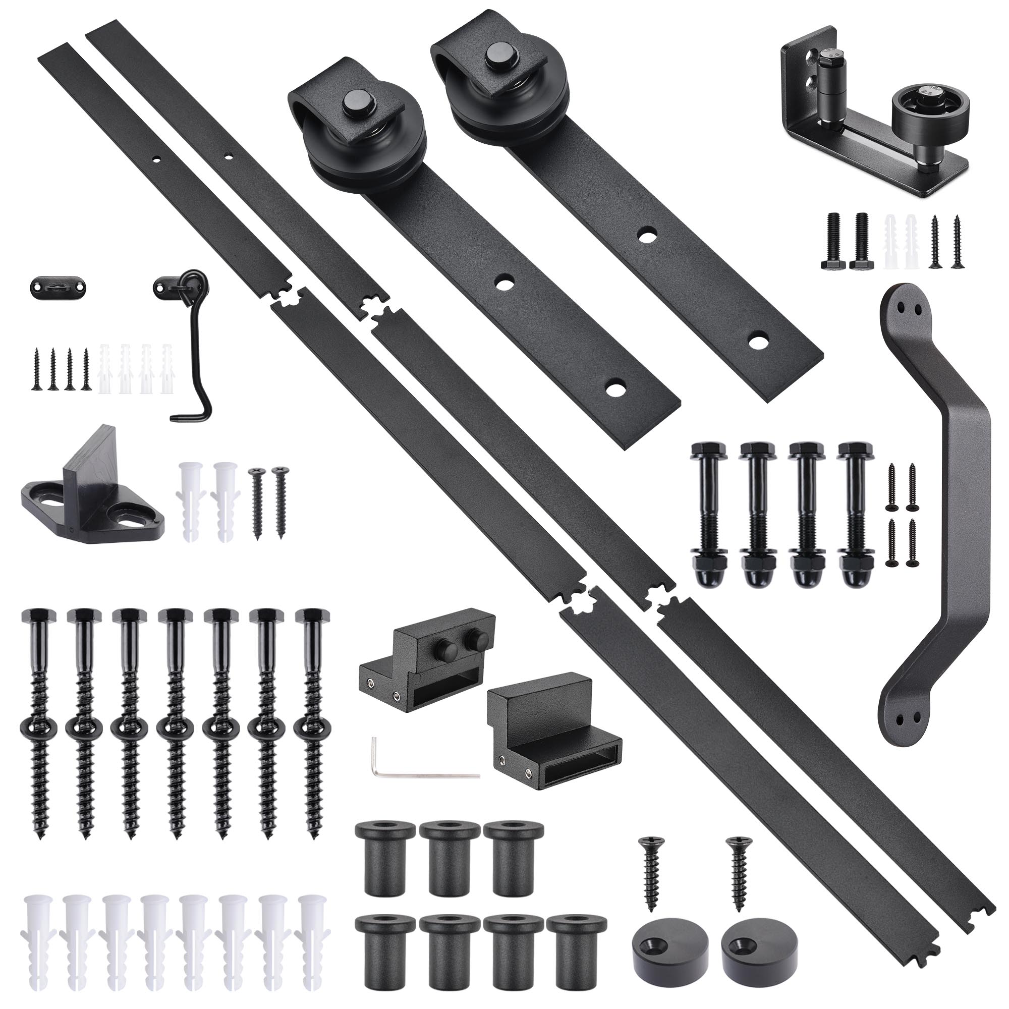 Aquaterior 8 Ft Sliding Barn Door Hardware Kit w/ Hook Latch Floor ...