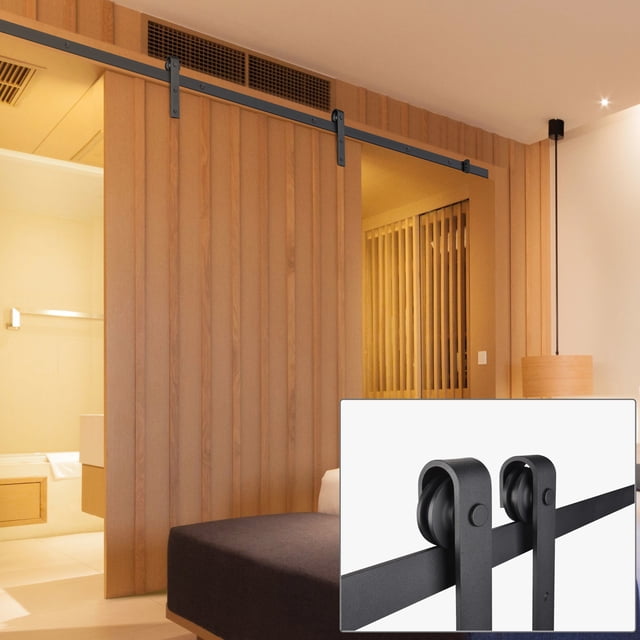 Aquaterior 8ft Sliding Barn Door Hardware Kit Single Door Hang Black ...